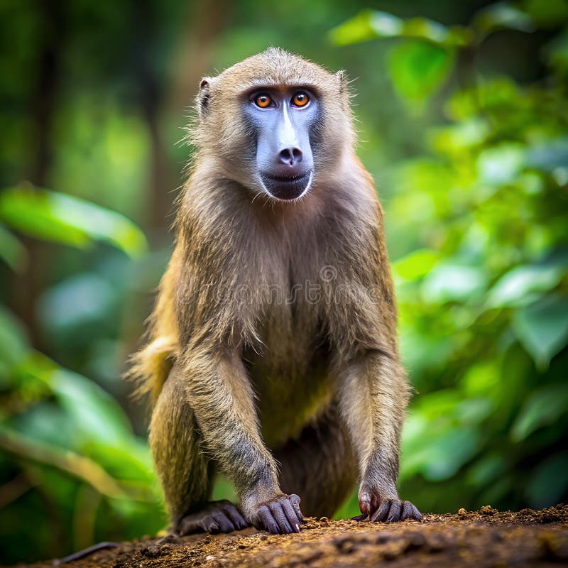 Baboon Monkey Stands Forest Stock Illustration - Illustration of ...