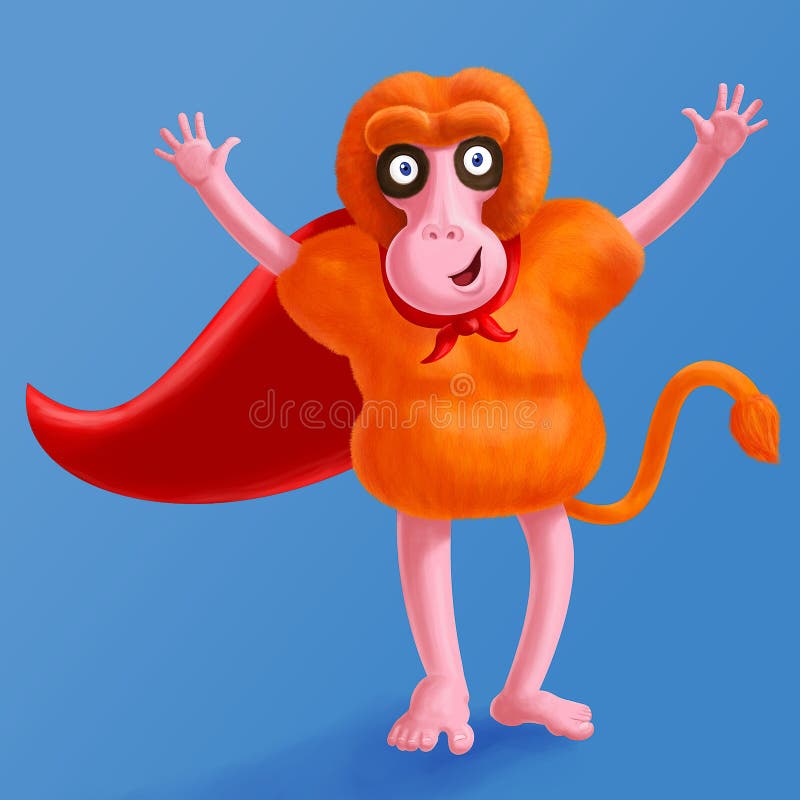 Superhero Baboon - Funny Digital Illustration Stock Illustration ...