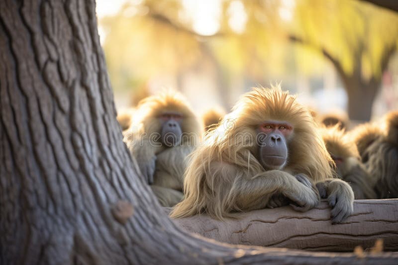 Baboon Troop Resting Under Shade Stock Photo - Image of reserve, nature ...