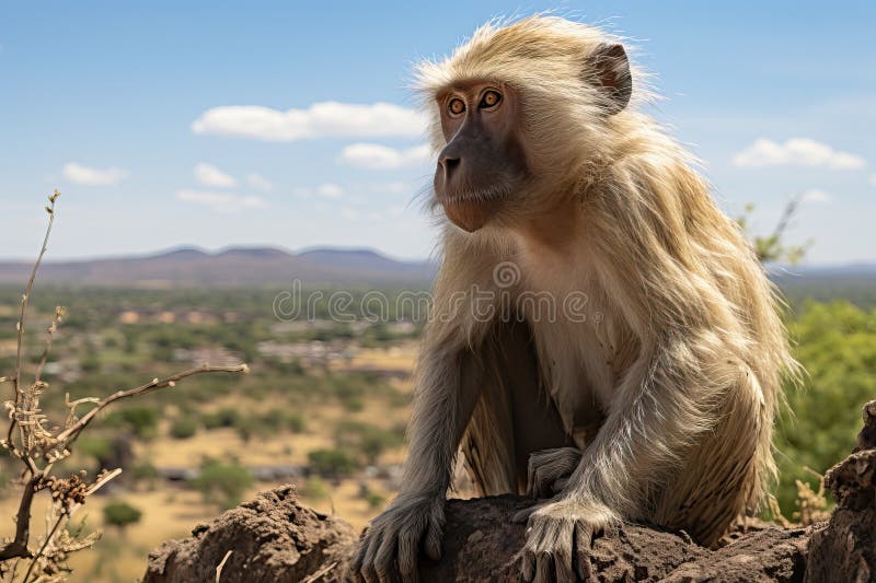A Baboon in the Wild, a Free Animal Not in a Zoo. Stock Image - Image ...