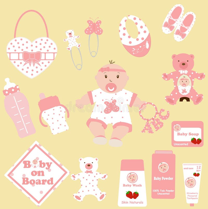 Baby girl items icons stock vector. Illustration of collection - 22588277