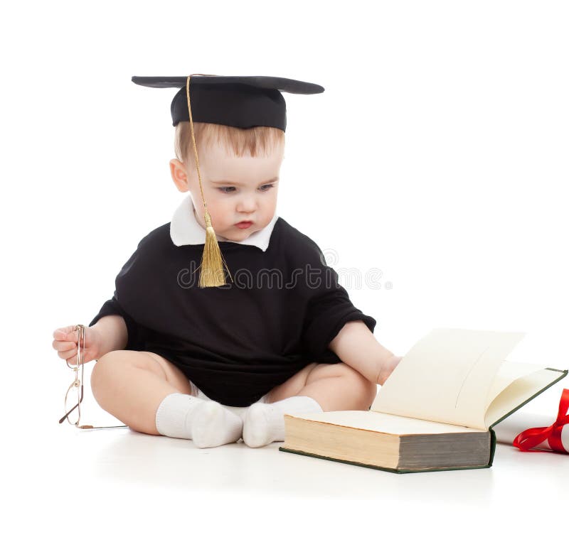 Baby in Academician Clothes with Roll and Book Stock Photo - Image of ...