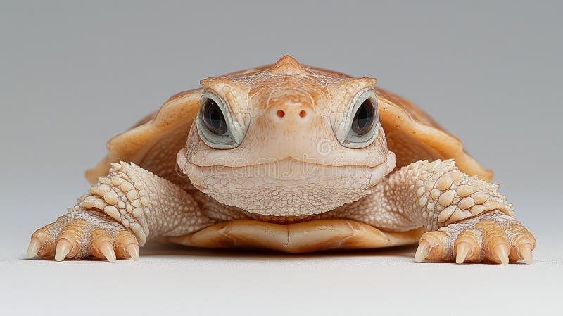 Baby African Helmeted Turtle Rests Calmly on White Background ...