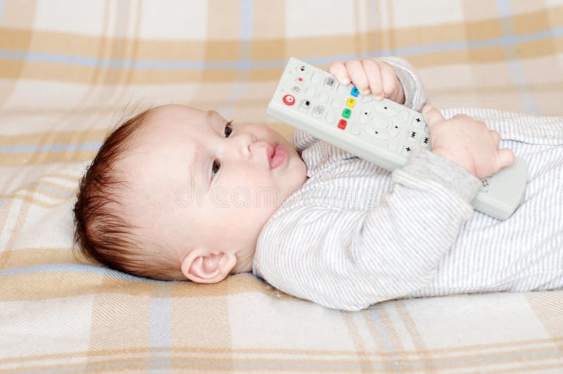 Baby Age of 4 Months with Remote Control Stock Image - Image of four ...
