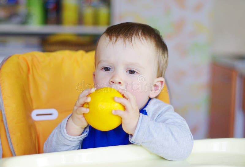 Baby Age of 1 Year Bites Orange Stock Image - Image of tastes, months ...