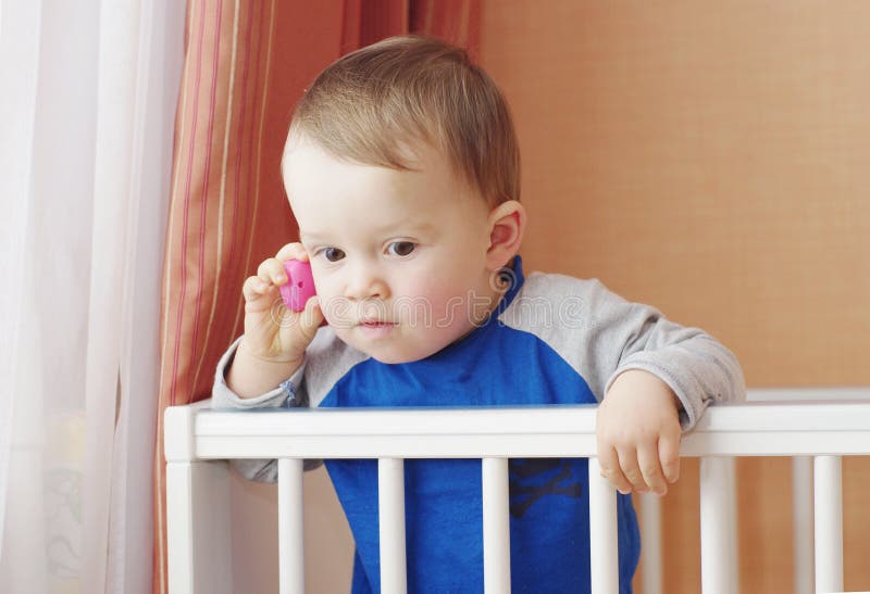 Baby Age of 1 Year Calling Toy Mobile Telephone Stock Image - Image of ...