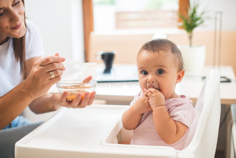 Baby Refuse To Eat Food and Crying Over Feeding Time Stock Image ...