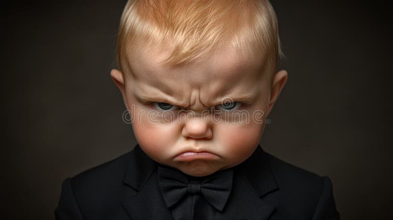 Baby with angry expression stock illustration. Illustration of adorable ...