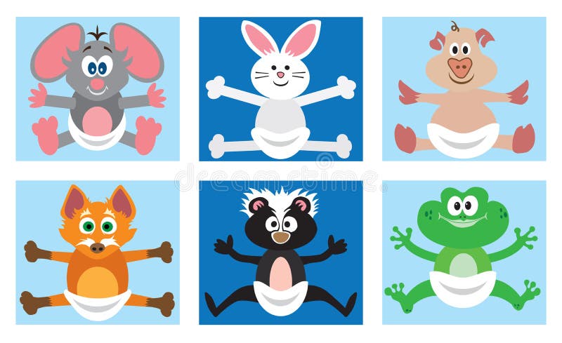 Baby Animals in Diapers stock vector. Illustration of cloth - 206791645