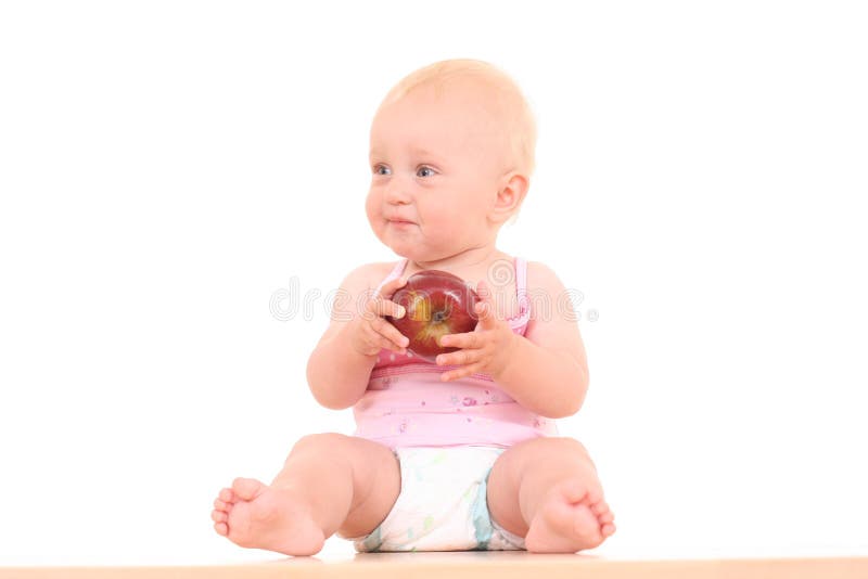Baby and apple stock photo. Image of eyes, portrait, isolated - 3008086