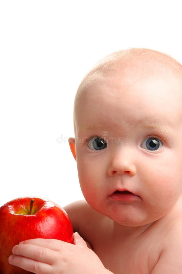 Baby with apple stock image. Image of newborn, close, innocence - 5130967