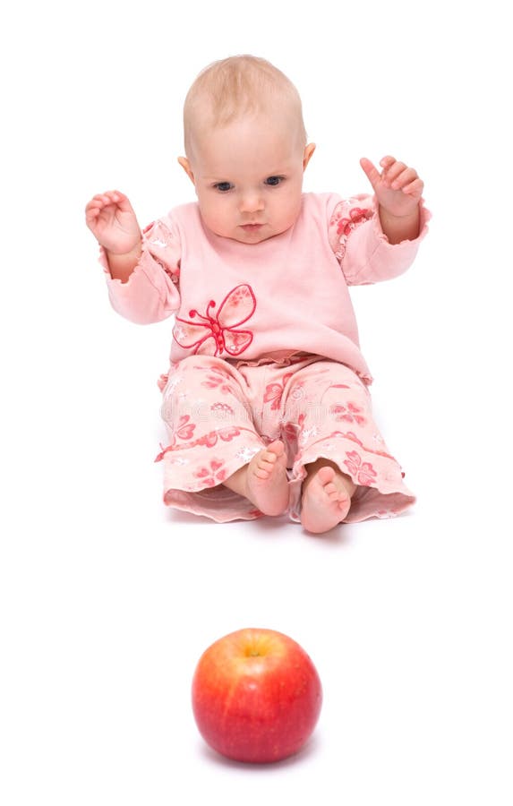 Baby and the apple stock photo. Image of girl, baby, blond - 7426578