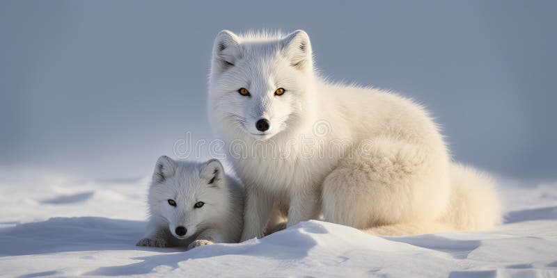 Baby Arctic Fox with Mother Stock Illustration - Illustration of ...