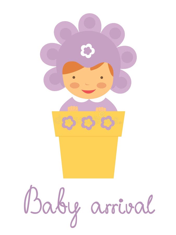 Baby Arrival Card with Baby in Flower Pot Stock Vector - Illustration ...