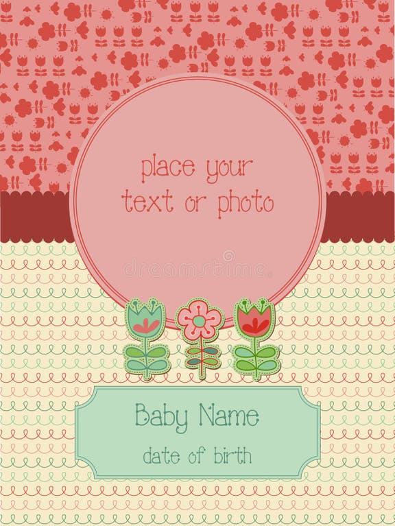 Baby Arrival Card with Photo Frame Stock Vector - Illustration of ...