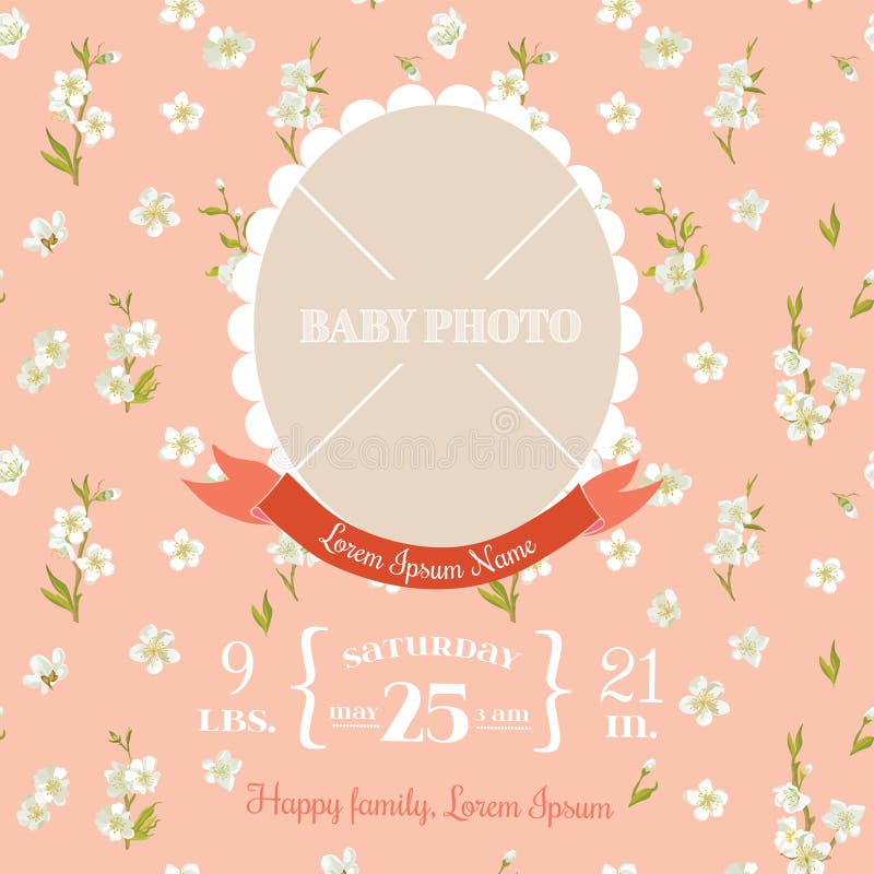 Baby Arrival Card - with Photo Frame Stock Vector - Illustration of ...