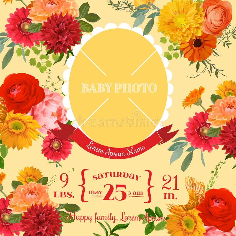 Baby Arrival Card with Photo Frame Stock Vector - Illustration of ...
