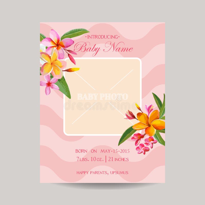 Baby Arrival Card with Photo Frame Stock Illustration - Illustration of ...