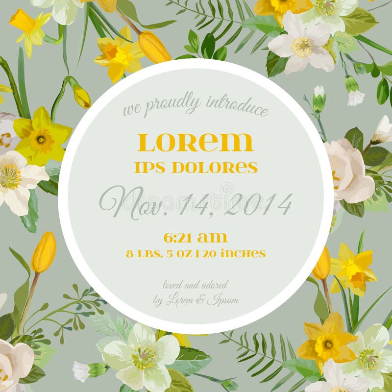 Baby Arrival or Shower Card - with Spring Flowers Stock Vector ...