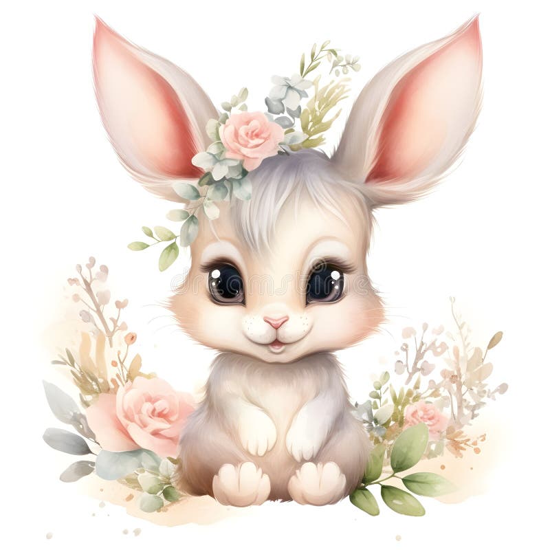 Baby Artist Cute Bunny Cute Bunny Watercolor Stock Illustration ...