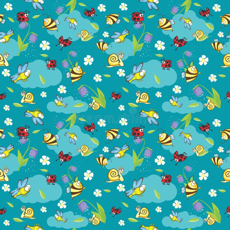 Vector Spring Funny Cartoon Insects Seamless Pattern Stock Vector ...