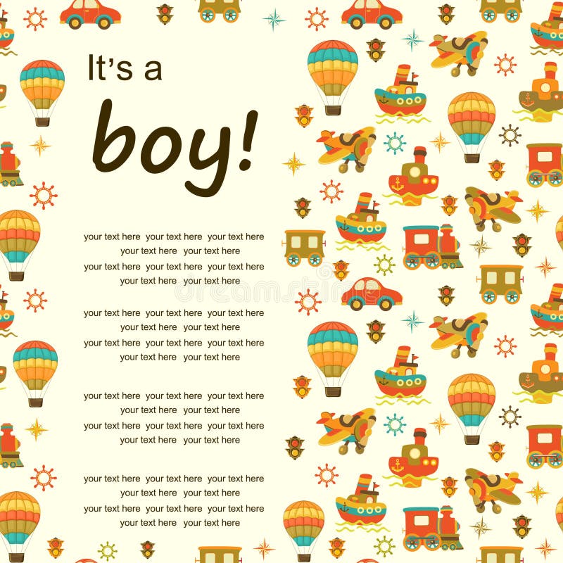 Baby Background with Train, Airplane and Boat Stock Vector ...
