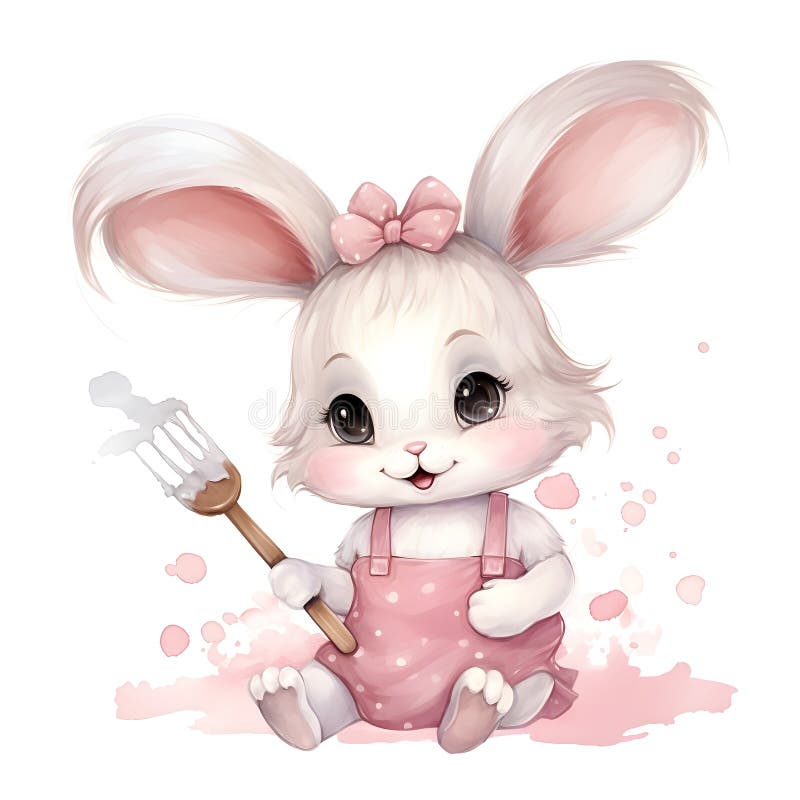 Baby Baker Cute Bunny Cute Bunny Watercolor Stock Illustration ...