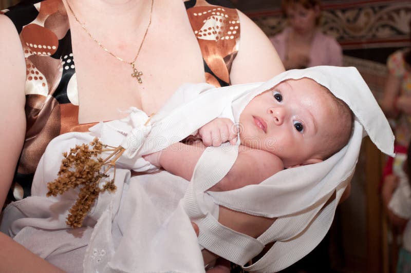 Baby Baptized in the Arms of His Godmother Editorial Image - Image of ...