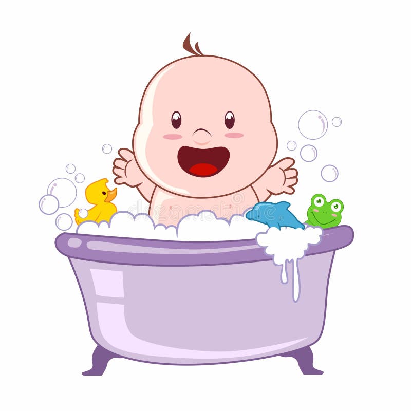 Baby Bath Cute Cartoon in Vector Stock Vector - Illustration of baby ...