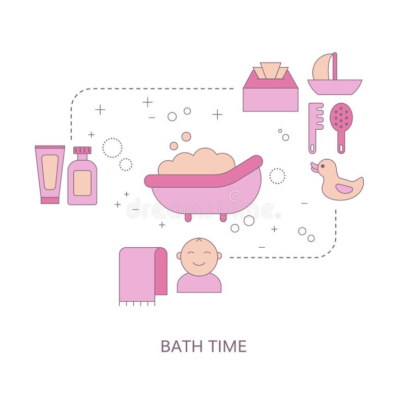 Baby Bath Time Concept with Baby Care Icons Stock Vector - Illustration ...