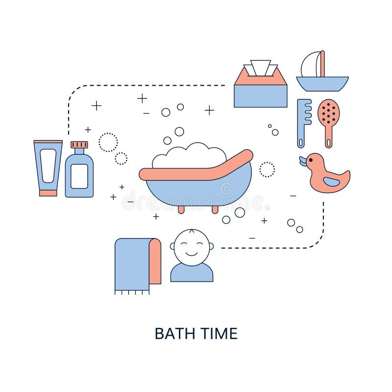 Baby Bath Time Concept with Baby Care Icons Stock Vector - Illustration ...