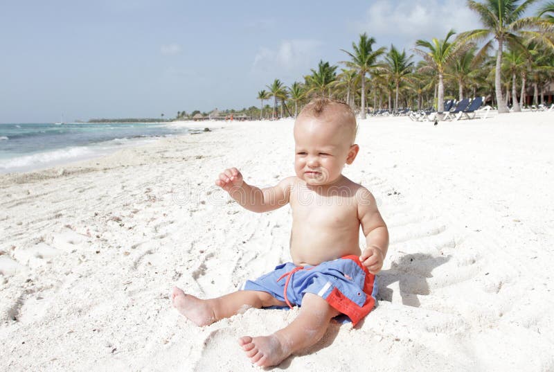 One Year Old Baby Boy at the Beach Stock Image - Image of jeans, fedora ...