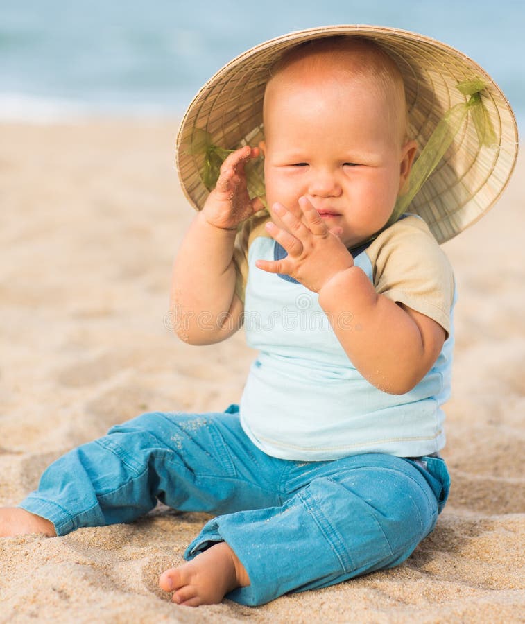 Baby on the beach stock photo. Image of happiness, funny - 45506298