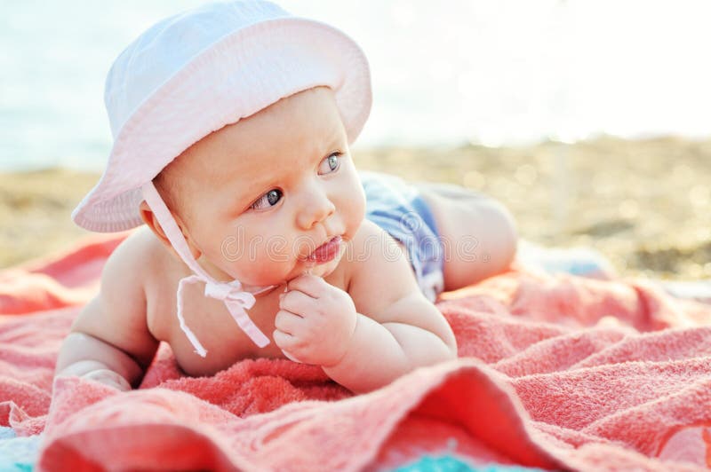 Baby on the beach stock photo. Image of baby, caucasian - 5495086