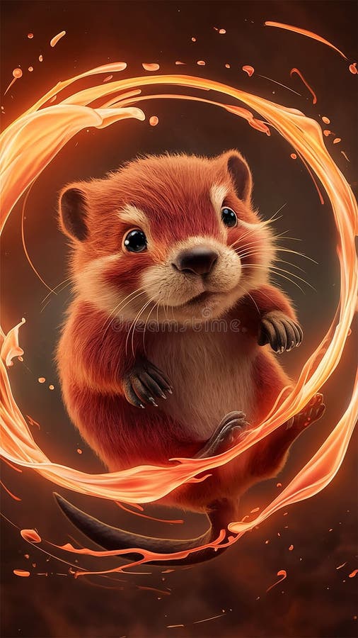 A Baby Beaver with Large, Expressive Eyes, Floating Amidst an Intense ...