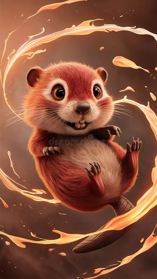 A Baby Beaver with Large, Expressive Eyes, Floating Amidst an Intense ...