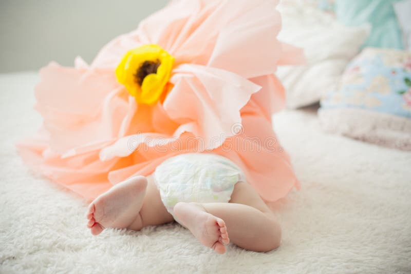 Baby on the Bed in a Paper Flower Stock Image - Image of girl, fashion ...