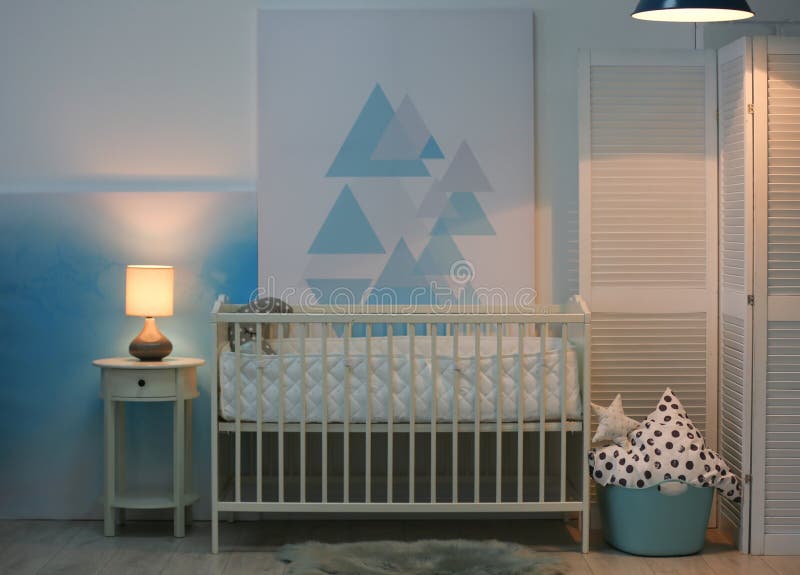 Baby Bedroom Interior with Crib and Beautiful Decor Stock Image - Image ...