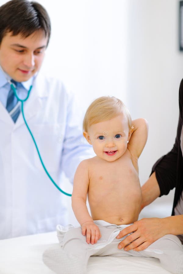 Baby Being Checked by Doctor Using Stethoscope Stock Image - Image of ...