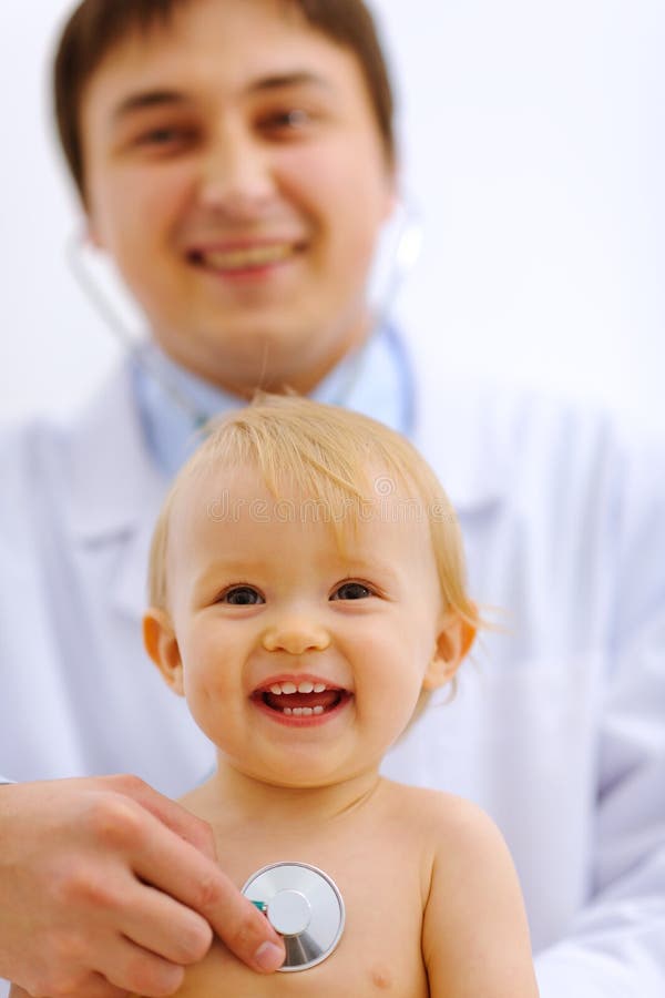 Baby Being Checked by Doctor Using Stethoscope Stock Image - Image of ...