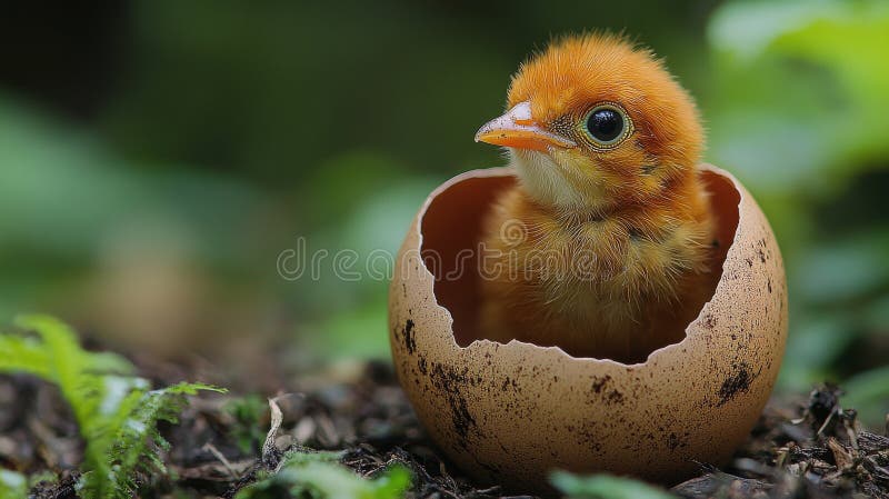 Baby Bird Hatching from Egg in Lush Green Environment during Daylight ...
