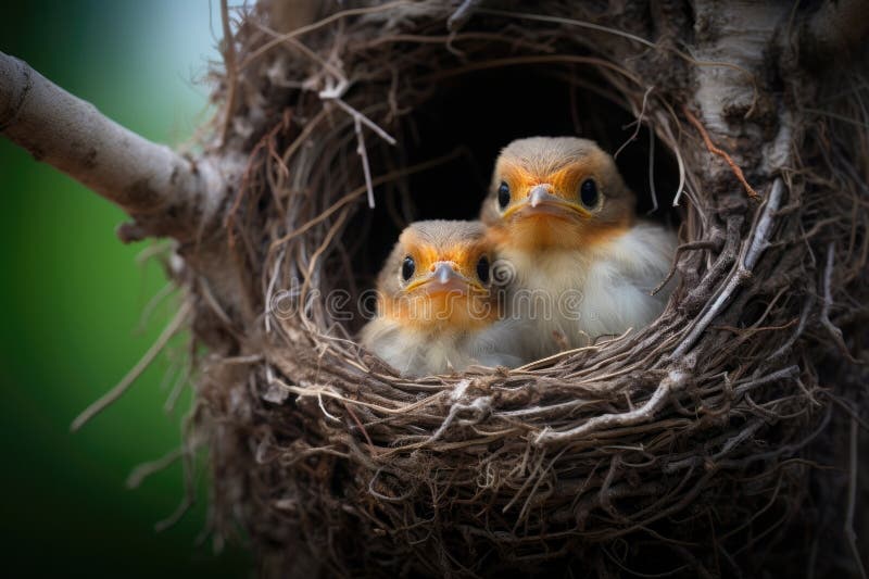 Baby Bird in the Nest with a Worm, and Sibling Watching from a Distance ...