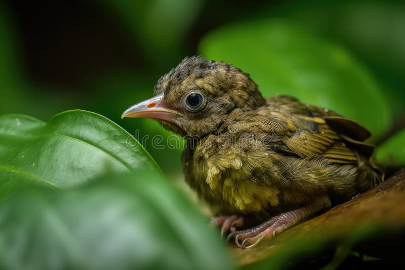 A Baby Bird with Its Eyes Closed, Resting Peacefully in Its Nest Stock ...