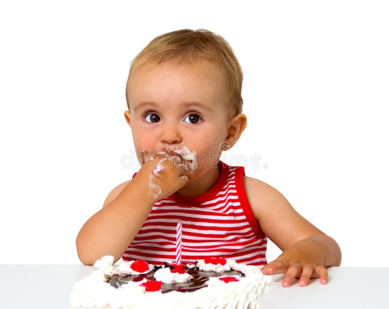 Baby eating chocolate cake stock image. Image of eating - 15057777