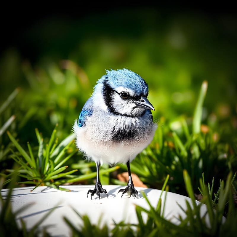 A Baby Blue Jay with Soft Blue and White Feathers Standing on a White ...