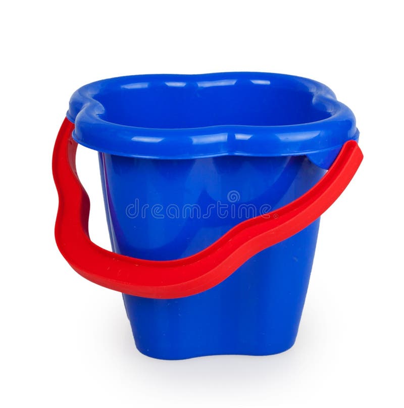 Baby Blue Plastic Bucket with Red Handle Stock Photo - Image of plastic ...