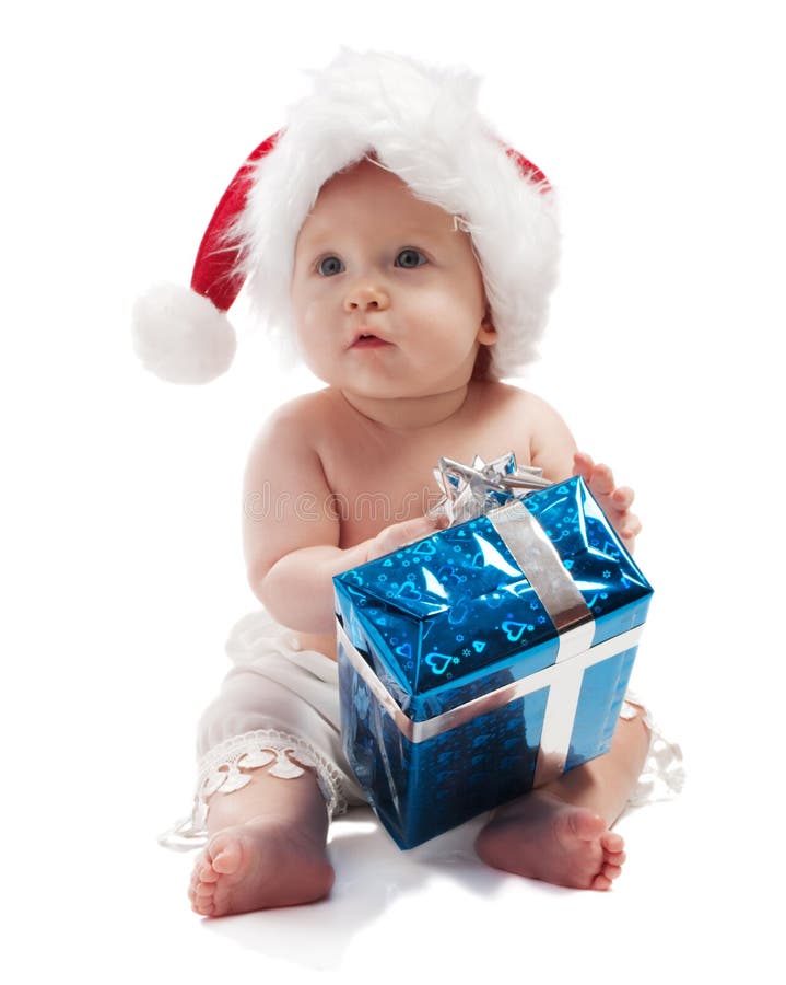 Baby with blue present box stock image. Image of gentle - 7266079