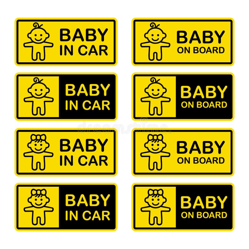 Baby on Board Sign Set. White Background Stock Vector - Illustration of ...