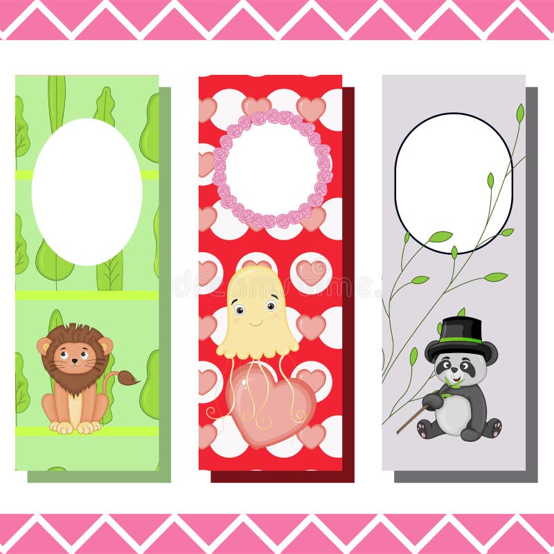 Baby Bookmarks with Cute Animals, Vector Graphics Stock Illustration ...