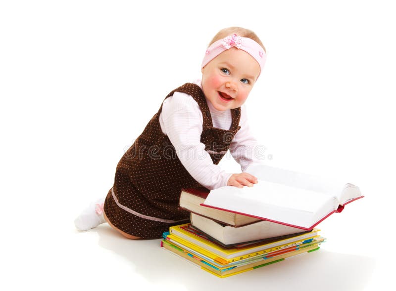 Baby with books stock photo. Image of cheerful, charming - 13128288